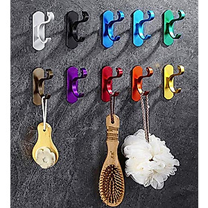 XMZFQ Wall Mount Dual Hooks Robe Hooks Towel Stands Office Bathroom Toilet Kitchen Waterproof and Rust-Proof Bath Towel Hooks (5 Pack),Red