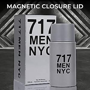 NovoGlow 717 Men NYC- 100ml/3.4 Fl Oz Eau De Parfum Spray - Long Lasting Citrusy Warm Spicy & Woody Fragrance Smell Fresh & Sporty All Day Includes Carrying Pouch Gift for Men for All Occasions
