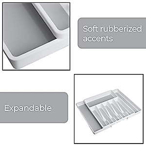 Smart Design Expandable Plastic Drawer Organizer - 8 Compartment - Non-Slip Lining and Feet - BPA Free - Utensils, Flatware, Office, Personal Care, or Makeup Storage - Kitchen - White with Gray