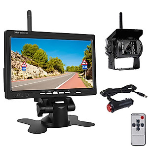 Liehuzhekeji Wireless Car Backup Camera and Monitor Kit, Waterproof Night Vision Wireless Rear View Camera 7 Inch LCD Monitor Parking System + Car Charger for 12V-24V Truck RV Trailer Camper Bus