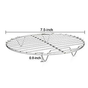 TeamFar Round Cooling Rack Set of 2, 7½ Inch Round Rack Baking Steaming Roasting Rack Set Stainless Steel, Healthy & Dishwasher Safe, Mirror Finish & Rust Free