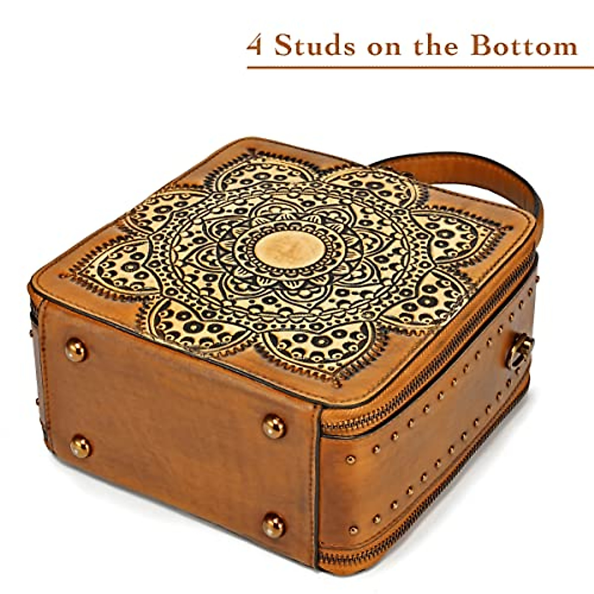 Oludel Women Genuine Leather Handbags, Organizer Leather Lady Satchel Vintage Embossing Totem Crossbody Shoulder Bag (Brown)