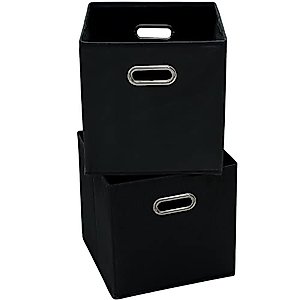 Yunkeeper 11 Inch Cube Storage Bins ,Black Fabric Cubes Organizer Baskets with Handle, Foldable Basket for Closet or Collapsible Storage Box, 11x11x11 Set of 2 (Black )