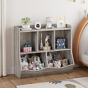 ELETHEBIA Grey Toy Bookcase & Bookshelf, Stylish Multi-Shelf Storage Organizer Cabinet with Cubby Spaces for Books and Toys, for Bedroom, Playroom and Hallway