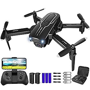 Drone with Camera for Adults Kids - 1080P HD FPV Camera Drones with Carrying Case, Foldable Drone Remote Control Toys Gifts RC Quadcopter for Boys Girls with 2 Batteries, Headless Mode, One Key Start, Speed Adjustment, 3D Flips