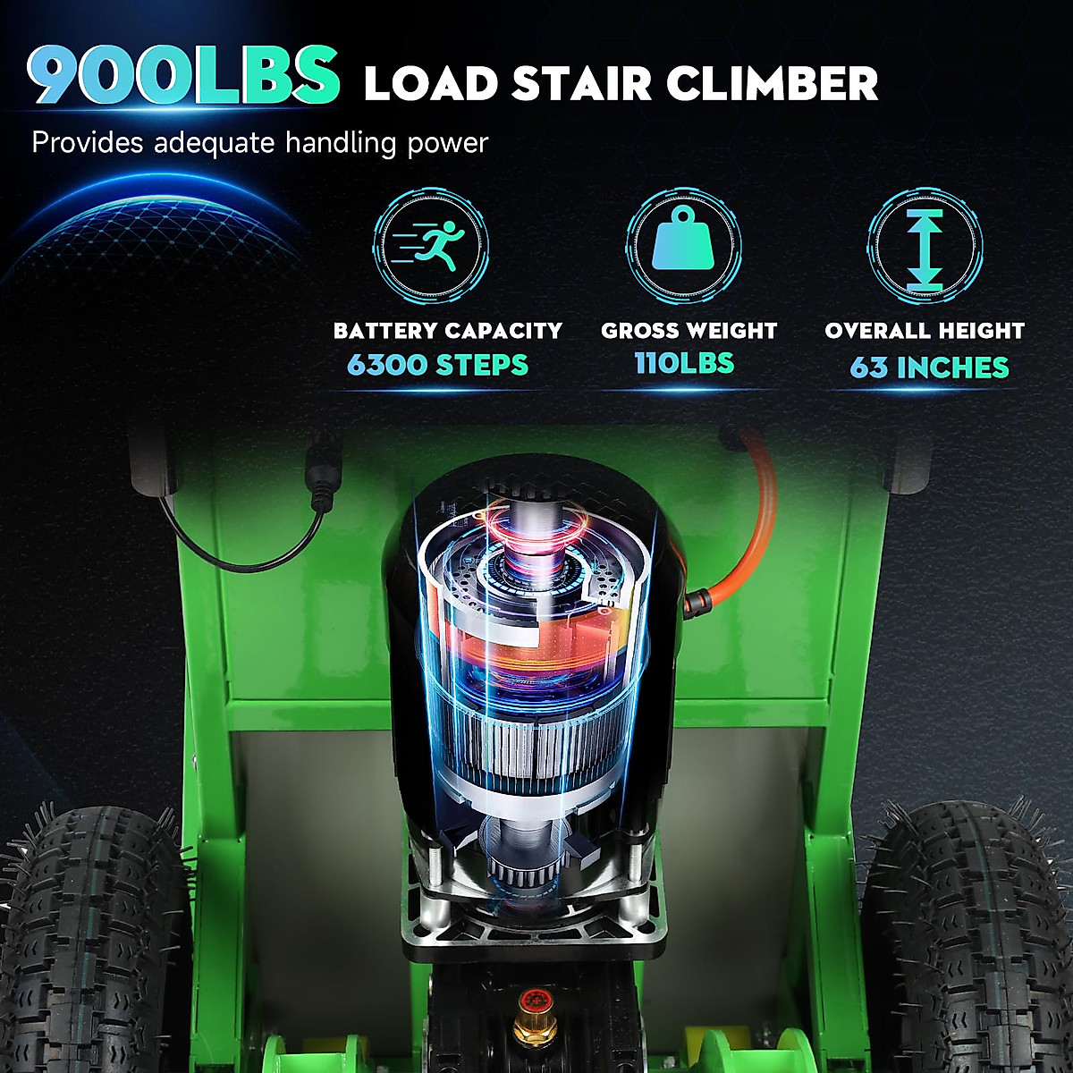 Electric Stair Climbing Dolly, 1250W Electric Stair Climbing Hand Truck, 900lbs Max Load Capacity, 3 Mode Folding Stair Climber Hand Trucks with Telescopic Handle for Moving Furniture (Green)