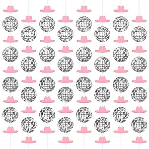 Peryiter 8 Pcs Cowgirl Bachelorette Party Decorations, Disco Ball Western Last Rode Party Hanging for Pink Party and Bridal Cowgirl Wedding Birthday Decor