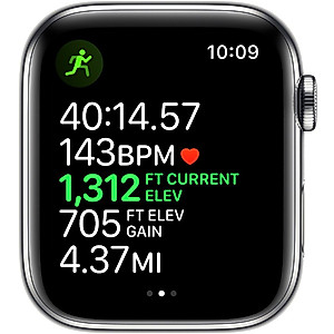 Apple Watch Series 5 (GPS + Cellular, 44MM) - Silver Stainless Steel Case with White Sport Band (Renewed)
