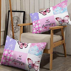 Smell Sunshine Butterfly Sheets Set 4Pcs for Kids,Pink Butterfly Printed Sheet Set with 1 Flat Sheet and 1 Fitted Sheet + 2 Pillowcases(Pink Butterfly Queen)