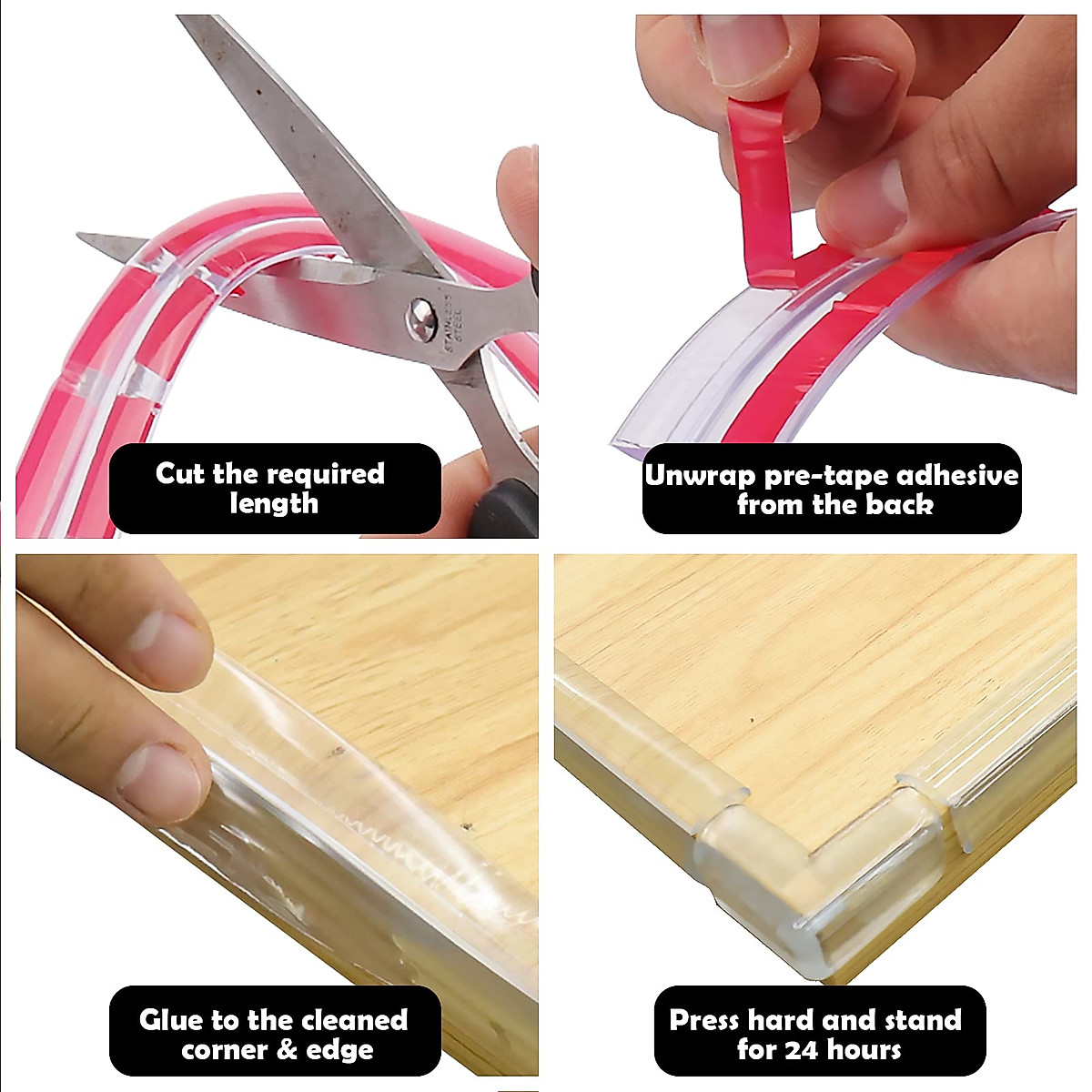 Mity rain Baby Proofing Edge Protector with 4PCS Corner Guards, Clear Pre-Tape Adhesive Baby Proof Corners and Edges, Corner Protector for Desk Tables Cabinets Furniture Bumpers (6.6ft)