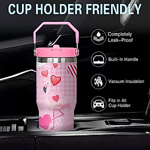30oz Insulated Flamingo Tumbler with Handle, Featuring a Leak-proof 2-in-1 Lid and Straw, a Vacuum-insulated Travel Coffee Mug, Portable Stainless Steel Water Bottle, Suitable for Both Women and Men