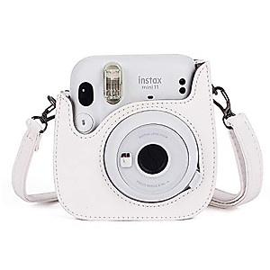 Phetium Instant Camera Case Compatible with Instax Mini 11,PU Leather Bag with Pocket and Adjustable Shoulder Strap (White)