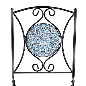 The Lakeside Collection Metal Folding Patio Chair with Decorative Tile Mosaic - Black