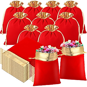 Frienda 30 Pcs Velvet Drawstrings Gift Bags 6 x 5 Inch Jewelry Pouches Drawstring Candy Bags Bolsitas para Recuerdos Velvet Party Favors Present Bag for Christmas Xmas Holiday(Red)