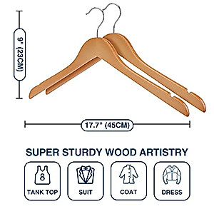 Ulimart Wooden Hangers Pack of 20 Wooden Shirt Hangers Durable Wood Hangers Ideal for Laundry & Everyday Use,Heavy Duty Hangers Clothes Hanger for Dress,Coats, Camisole,(Natural)