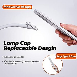 BOLOWEI LED Desk Lamp with Clamp Small White Desk Lamp for College Dorm Room, 6-Level Dimmable 5 Color Modes Swing Arm Daylight Table Lamp Touch Control Home Office Study/Reading/Drawing 10W
