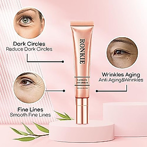 RONKIE Eye Cream for Dark Circles and Puffiness: Caffeine - Retinol Cream- Anti Aging Wrinkles With Collagen Hyaluronic Acid Fine Lines Depuffer in 3-4 Weeks-15 mL
