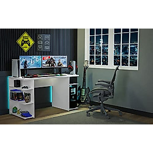 Madesa Gaming Computer Desk with 5 Shelves, Cable Management and Large Monitor Stand, Wood, 24" D x 53" W x 29" H - White