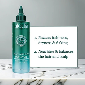ALODIA Nourish & Heal Raw Organic Black Soap for Dry Scalp & Gentle Hair - Lavender & Spearmint Infused African Liquid Black Soap Wash - Gently Remove Buildup on Scalp & Strands - 8 oz