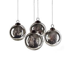 Serene Spaces Living Set of 4 Antique Silver Mercury Glass Balls, Ornaments for Holiday Décor, Measures 4" Diameter