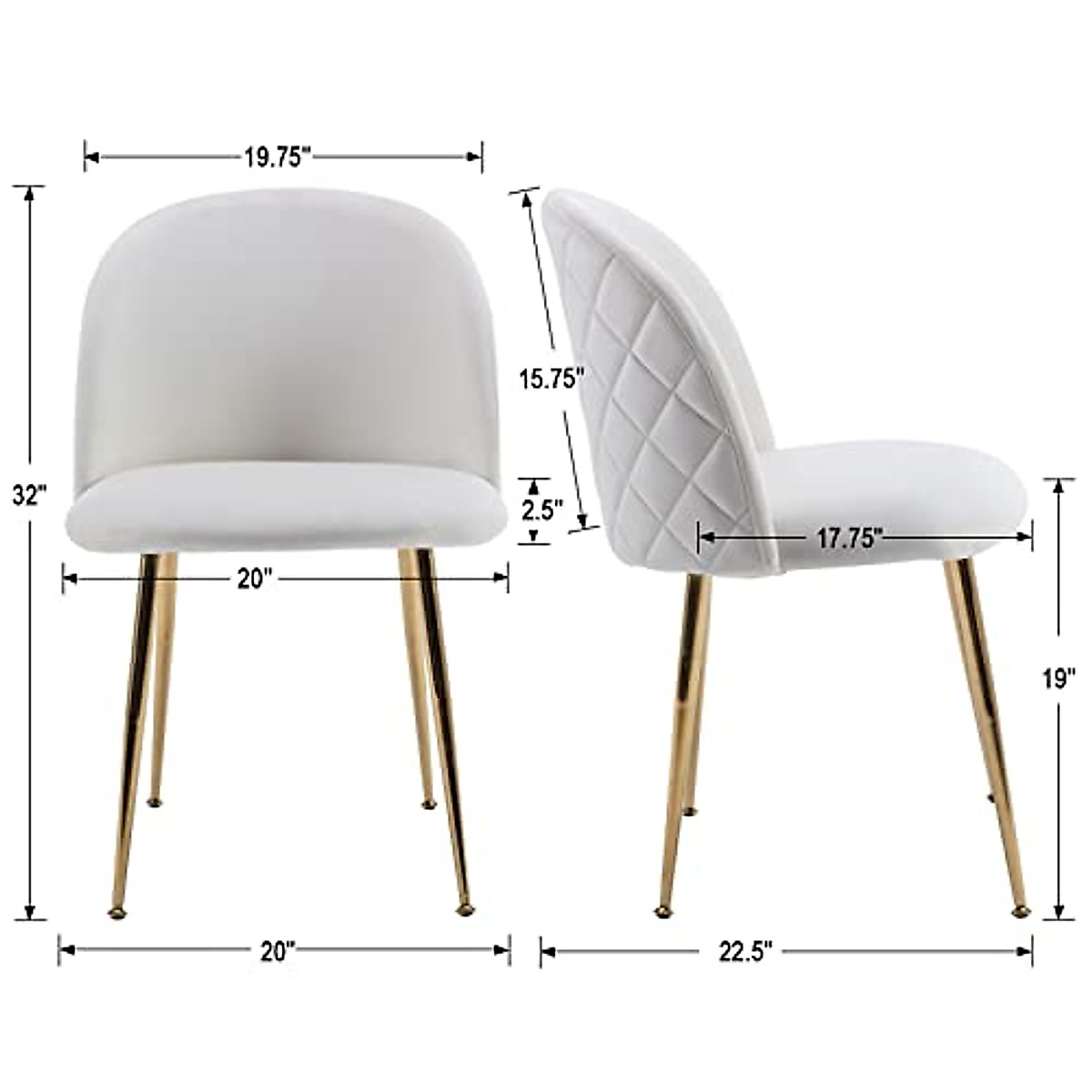 HNY White Velvet Mid Century Modern Dining Chairs Set of 4, Upholstered Accent Chairs with Gold Metal Legs, Kitchen & Dining Room Chairs Side Chairs for Living Room, Cream