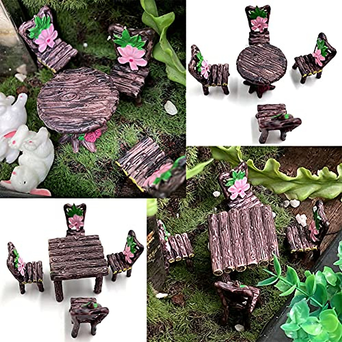 6PCS Miniature Table and Chairs Set, Fairy Garden Furniture Ornaments Kit for Dollhouse Accessories Home Micro Landscape Decoration