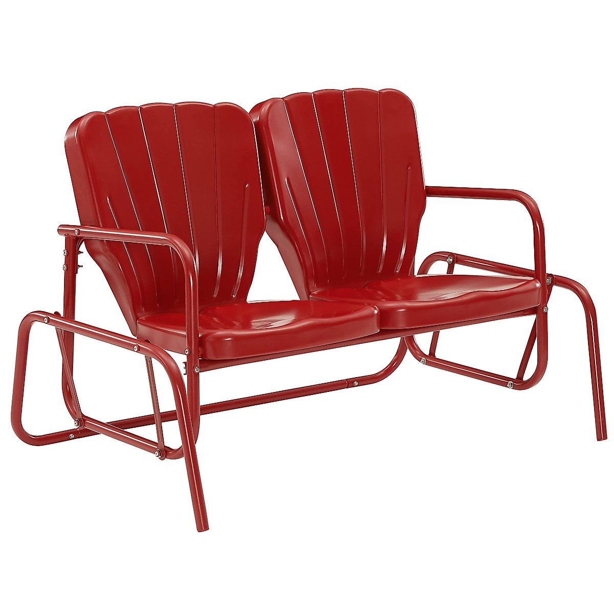 Crosley Furniture Ridgeland Retro Metal Outdoor Loveseat Glider, 2-Person Rocking Patio Bench for Porch, Bright Red Gloss