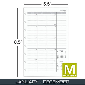 2024 TUL® Discbound Monthly Planner Refill Pages with 12 Tab Dividers, Junior Size, Gray, January to December