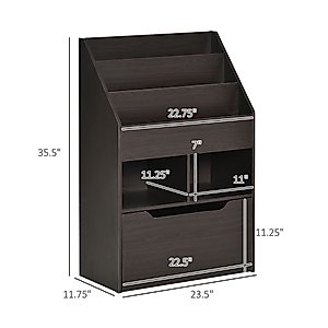 HOMCOM Kids Bookcase Multi-Shelf Rack Organizer with Storage Drawer for Books, Playroom, Brown
