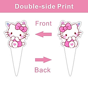 25pcs Kitty Cake Decorations with 1pcs Cake Topper, 24pcs Cupcake Toppers for Girls Birthday Party Decorations