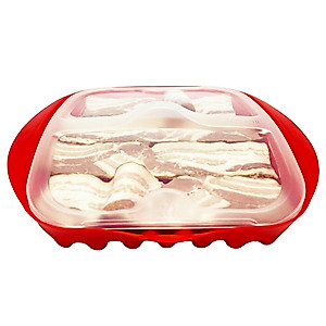 Kanpion Microwave Bacon Tray with Lid - Quick, Crispy Bacon in Minutes, BPA-Free, Easy to Clean, Microwave Bacon Cooker with Cover, Holds 4-5 Strips of Bacon, Healthier Breakfast Option