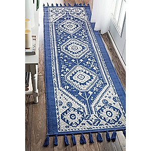 nuLOOM Noreen Kilim Tassel Runner Rug, 2' 6" x 8', Blue