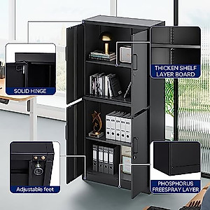 Yizosh Metal Storage Locking Cabinet with 4 Doors and 2 Adjustable Shelves,71" Lockable Garage Tall Steel Cabinet,for Home Office,Living Room,Pantry,Gym,Commercial Storage (Black)