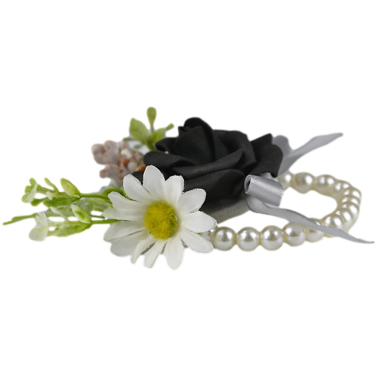 Maizoon Handmade Black Art Rose Flower, Silk Flower Ribbon Flower Corsage, Art Event, Holiday Celebration, Special Large Event, Prom Flower Party Men Suit Accessories. (2pcs Black Boutonniere)