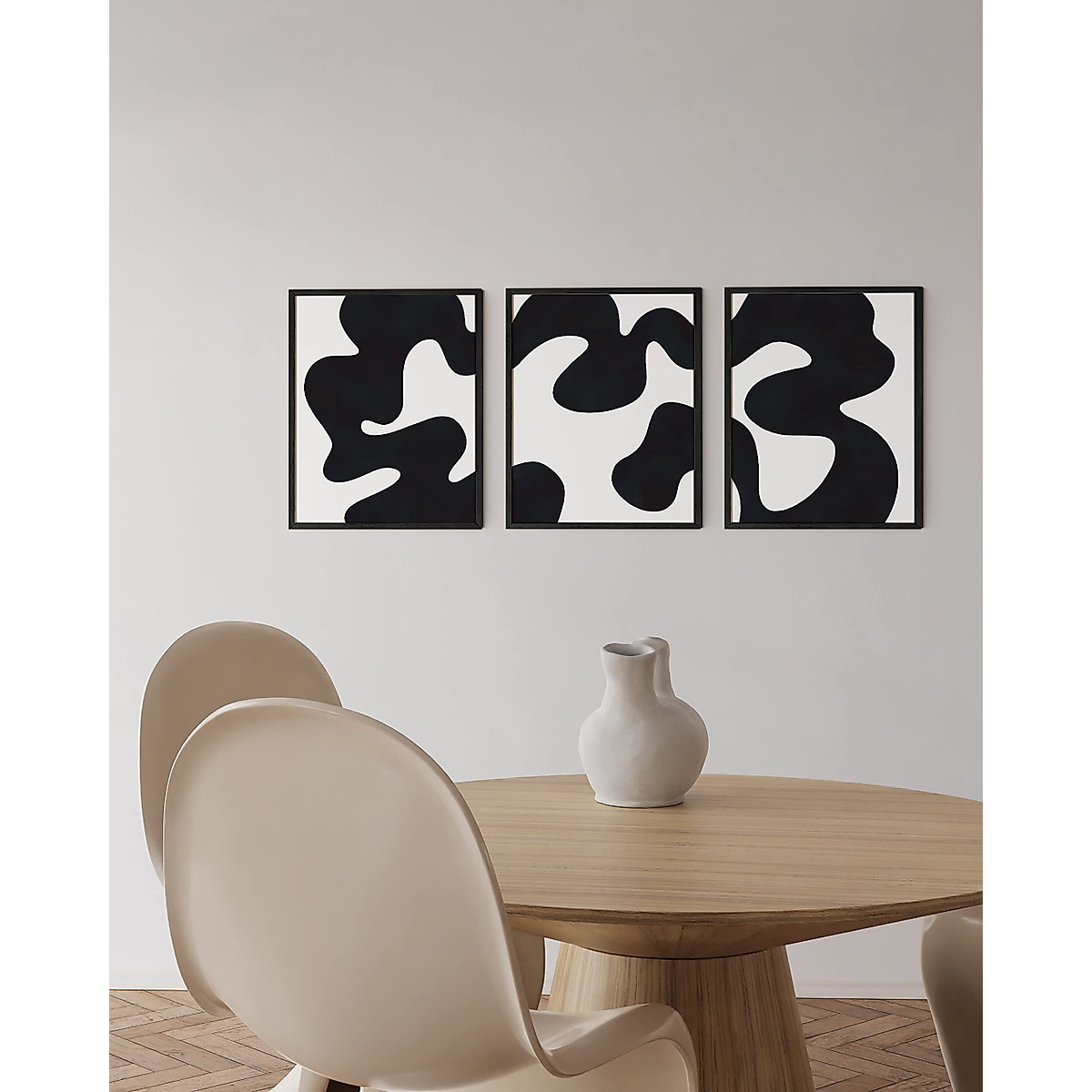 HAUS AND HUES Black and White Wall Art - Set of 3 Abstract Art Large Black and White Wall Art for Bathroom, Minimalist Wall Decor Black and White Abstract Wall Art Modern Art (Framed Black 12x16)