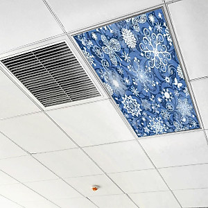 4 Pack Fluorescent Light Covers for Ceiling Light, Frosty blue Christmas pattern stylized snowflakes butterflies leaves Light Filters for Classroom Office Home, 4' x 2' Decorative Magnetic Light Cover