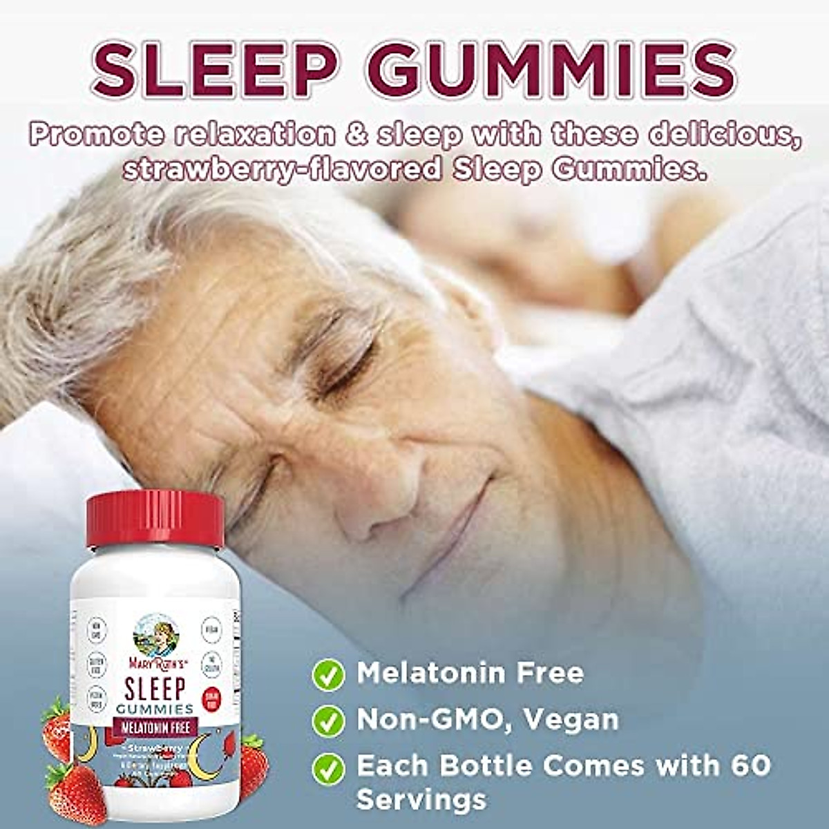 MaryRuth's Sleep Gummies | Sugar Free | NO Melatonin | L Theanine, Lemon Balm, Chamomile, Vitamin B6 | Relaxation & Sleep Support for Adult | Vegan | Non-GMO | Gluten Free | 60 Count