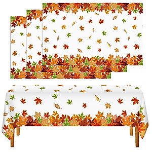 Unittype Thanksgiving Fall Leaf Tablecloth Disposable Autumn Maple Leaf Table Cover Rectangle Plastic Fall Leaf Table Cloth for Thanksgiving Table Decoration Supplies, 87 x 54 Inch (3 Pcs)