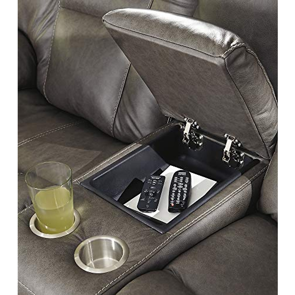 Signature Design by Ashley Wurstrow Leather Adjustable Dual Sided Power Reclining Loveseat with Console & USB Charging, Dark Gray