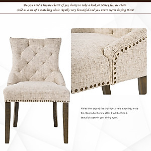 YuiHome Upholstered Dining Leisure Padded Chairs with Armrest and Nailed Trim, (Set of 4),Beige
