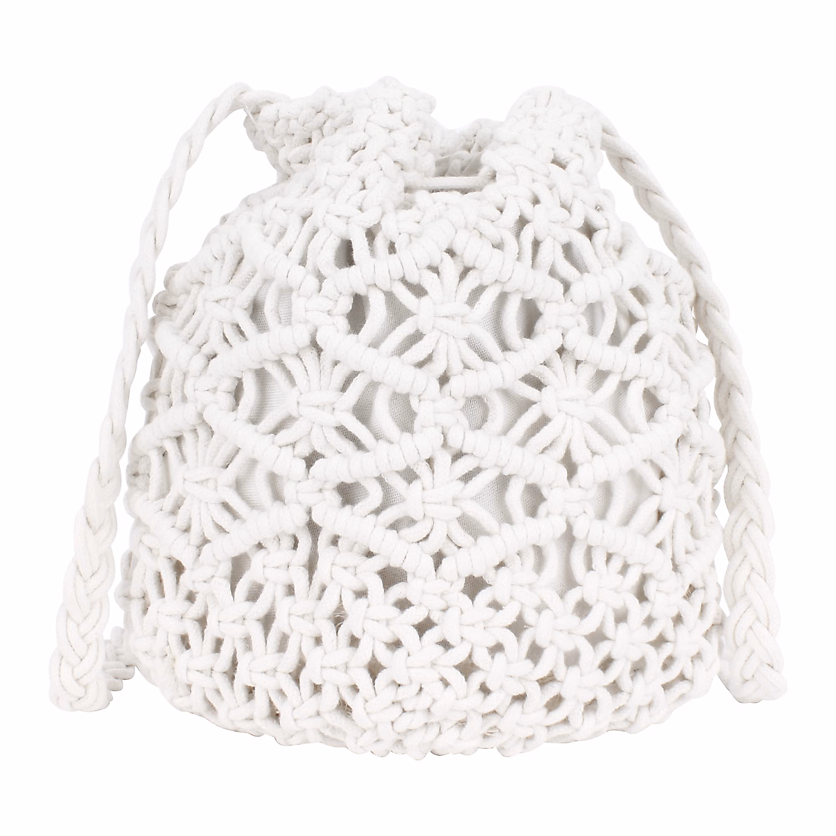 Meyaus Women Mini Cotton Crochet Crossbody Bag Summer Beach Shoulder Bag Drawstring Purse
