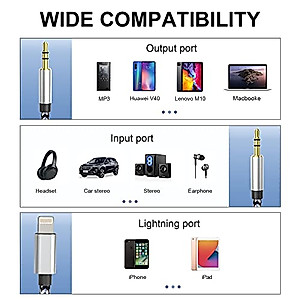 Aux Cord for iPhone, [Apple Mfi Certified] 3-in-1 iPhone Headphones Jack iPhone to car 3.5mm Aux Cord, Lightning to aux Adapter Compatible with iPhone 14/14Pro/13/13 Pro/13 Pro Max/12/12 Pro Max/11