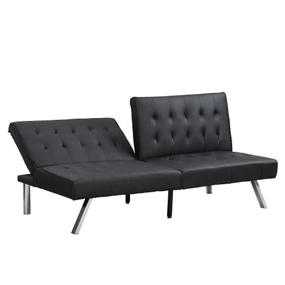 Convertible Futon Sofa Bed, Modern Faux Leather Sleeper Couch for Living Room,Guest Bed, Adjustable Backrest, Upholstered Recliner Chair, Loveseat for Compact Space Living Room Apartment (Black II)