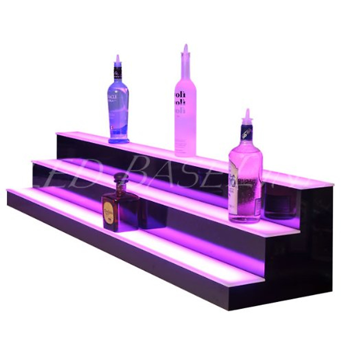LED Baseline Lighted Bottle Display 3 Step Bar Shelf 96"