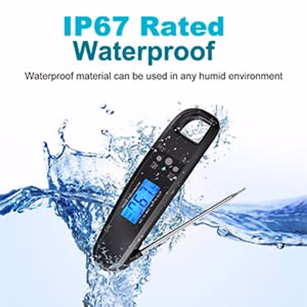 LIKEPAI Instant Read Meat Thermometer for Kitchen Cooking, Ultra Fast Precise Waterproof Digital Food Thermometer with Backlight, Magnet and Foldable Probe for Deep Fry, Outdoor BBQ, Grill（Black）