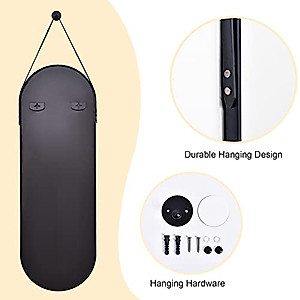 HARRITPURE 16"x48" Oval Hanging Mirror with Leather Strap Full Length Mirror Aluminum Frame Wall-Mounted Hanging Mirrors for Bathroom Vanity Living Room Bedroom Entryway Decor