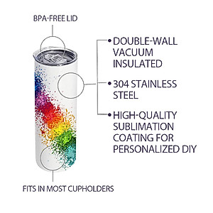 Lilsofee 25 Pack 20 oz Sublimation Tumblers with Lids and Straws Blank Stainless Steel Double Vacuum Metal Skinny Tumbler Heat Press Transfer Printing DIY Cups