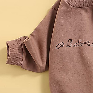 Lamuusaa Newborn Baby Girls Boys Clothes Crewneck Sweatshirt Long Sleeve Romper Bodysuit Pullover Oversized Autumn Tops (Dinosaur-Brown, 0-6 Months)