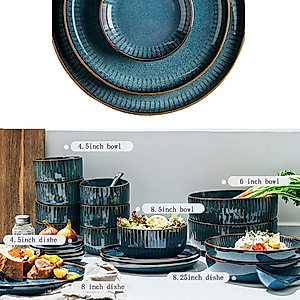 GagalU Dinner SetsFine Dinnerware Set,Dinnerware Set,Blue Porcelain Dinnerware Sets, Ceramic Plates and Bowls Dinner Sets, Modern Reactive Glaze Stoneware Dishes Set for Kitchen/Dining,28 piec