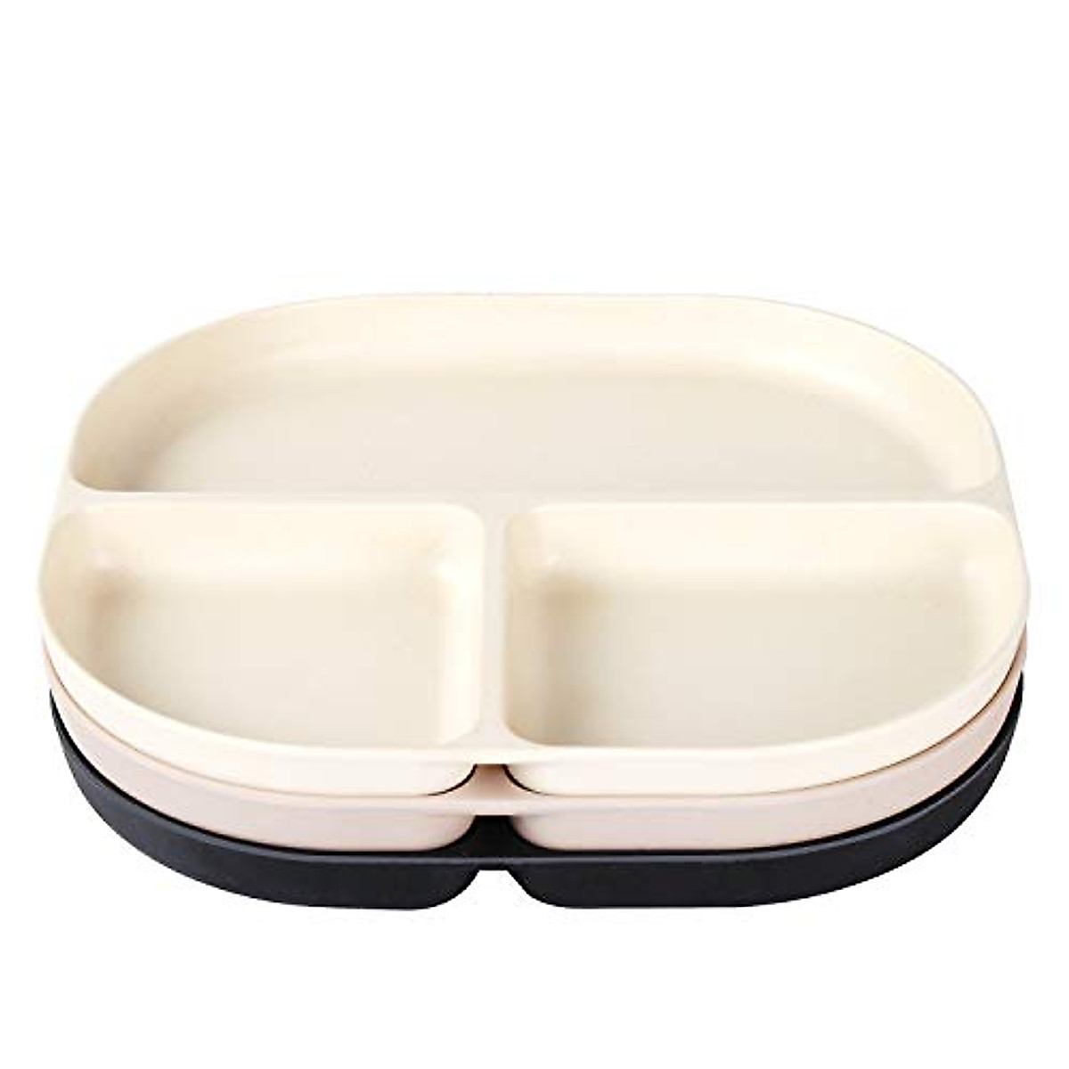 shopwithgreen Bamboo Kids Divided Plates Set, 3 Pack Reusable Toddler Compartment Plates, Baby Dishes tableware, BPA free, Dishwasher Safe, Healthy Dinner Plates